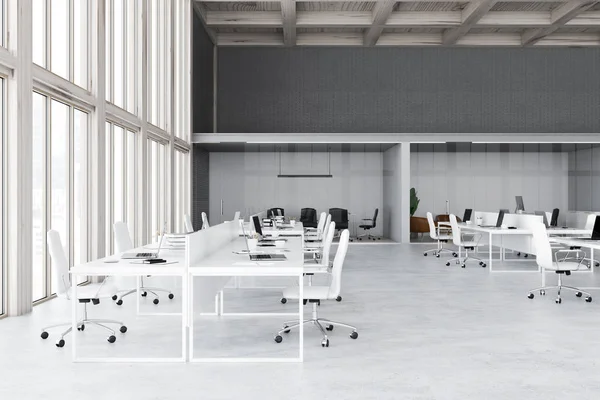 Loft open space office interior with white and gray brick walls ...