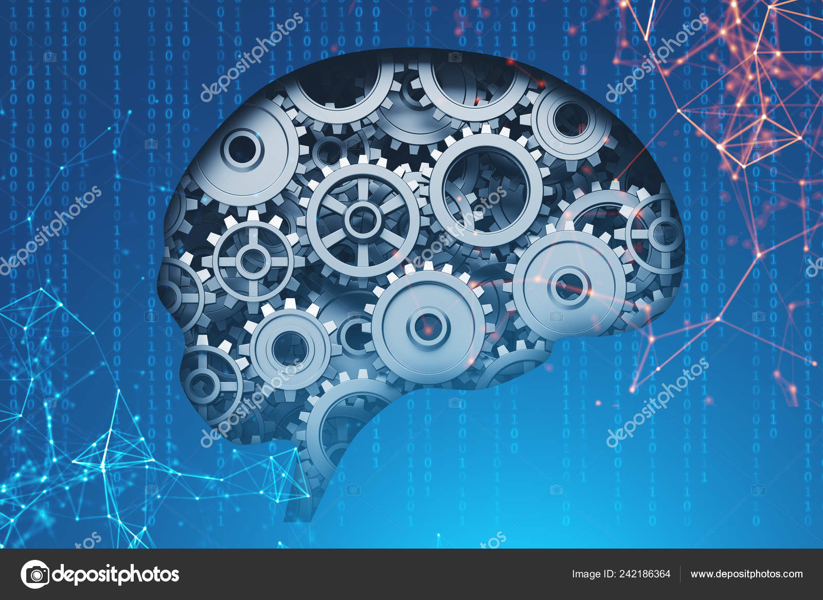 Brain Gears Blue Background Code Polygons Concept Artificial ...