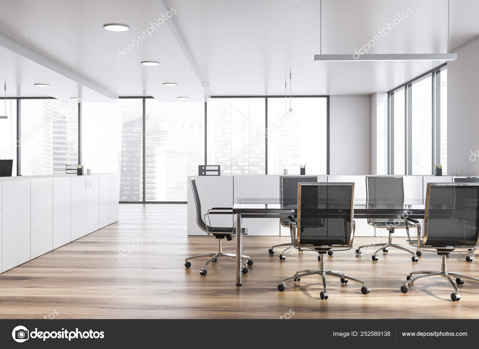 Modern white empty office interior with board table. 3D render. — Stock ...