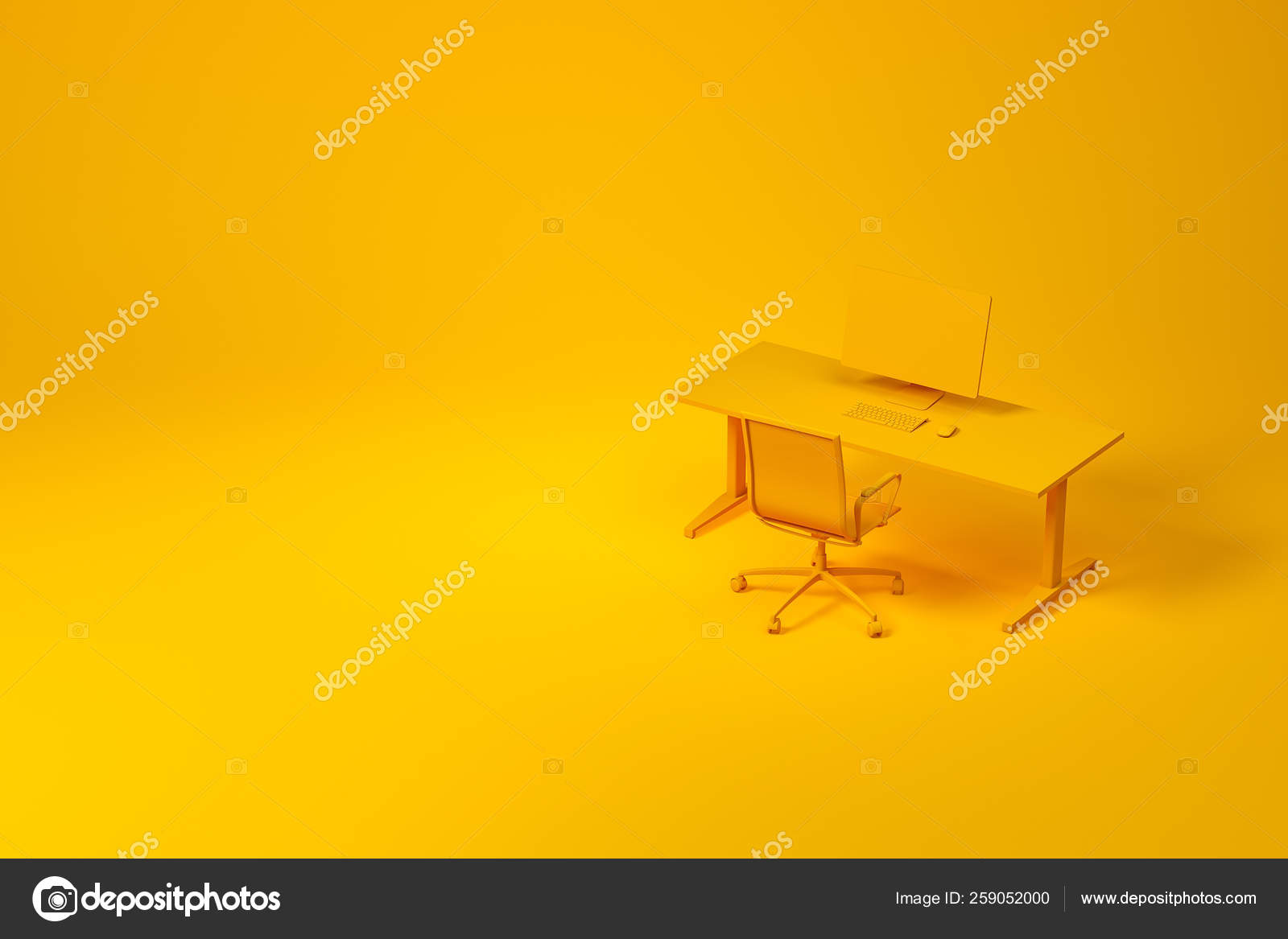 Yellow computer table and chair set on yellow Stock Photo by ...