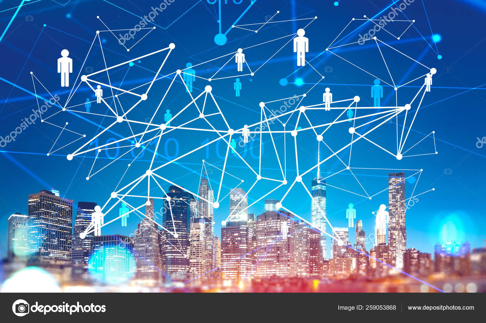 Social network and connection interface in city Stock Photo by ...