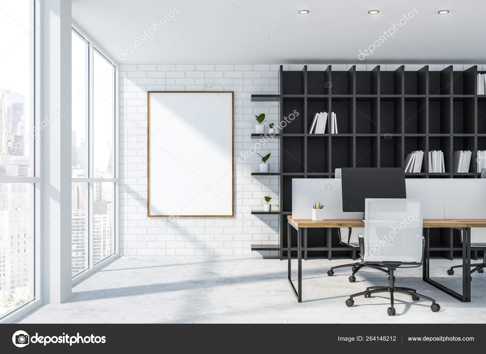 White brick office workplace with poster — Stock Photo © denisismagilov ...