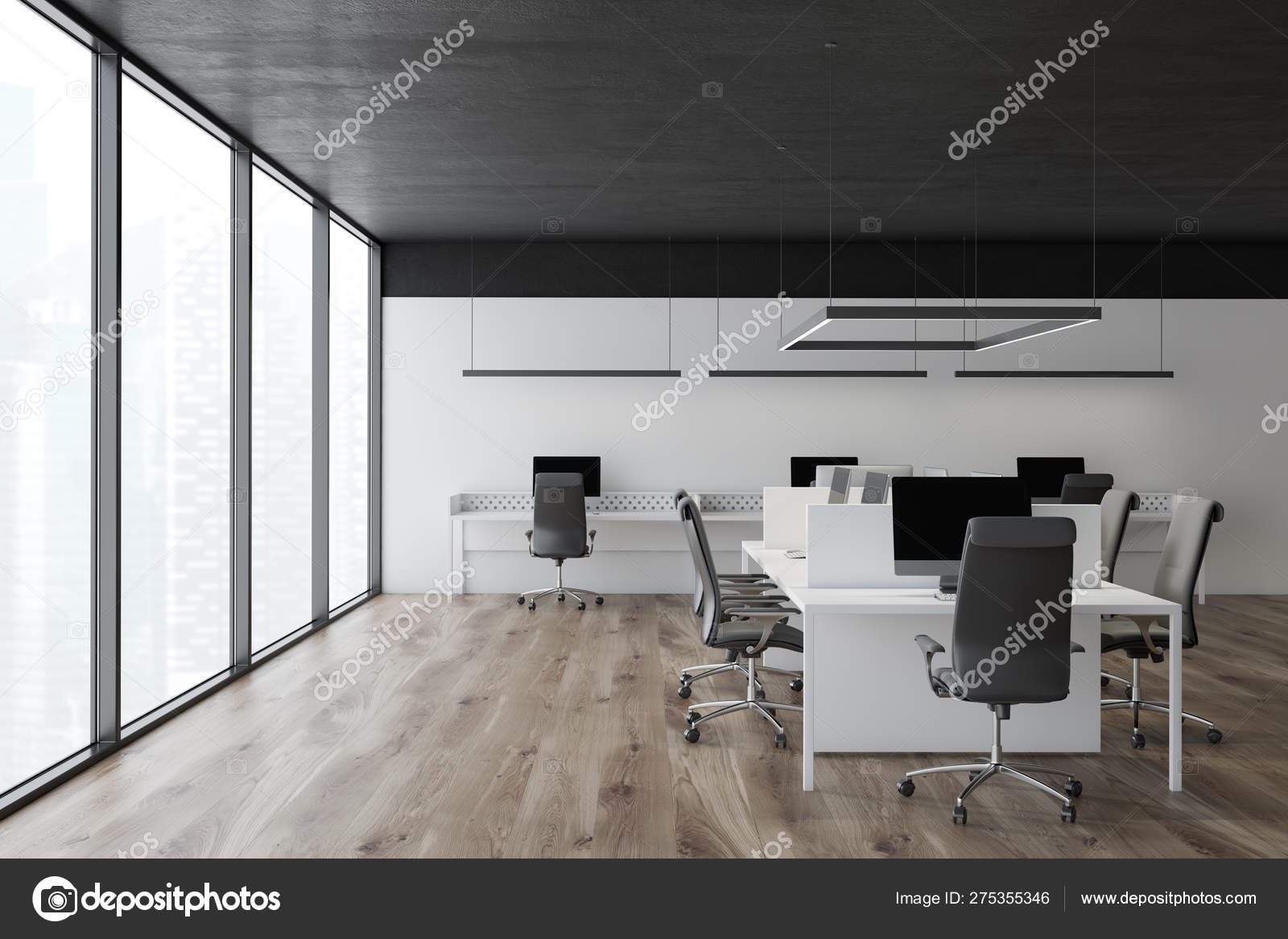 Black ceiling open space office interior Stock Photo by ©denisismagilov ...