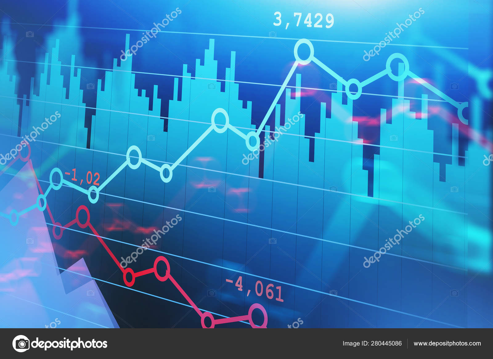 Blue forex graphs and bar charts — Stock Photo © denisismagilov #280445086