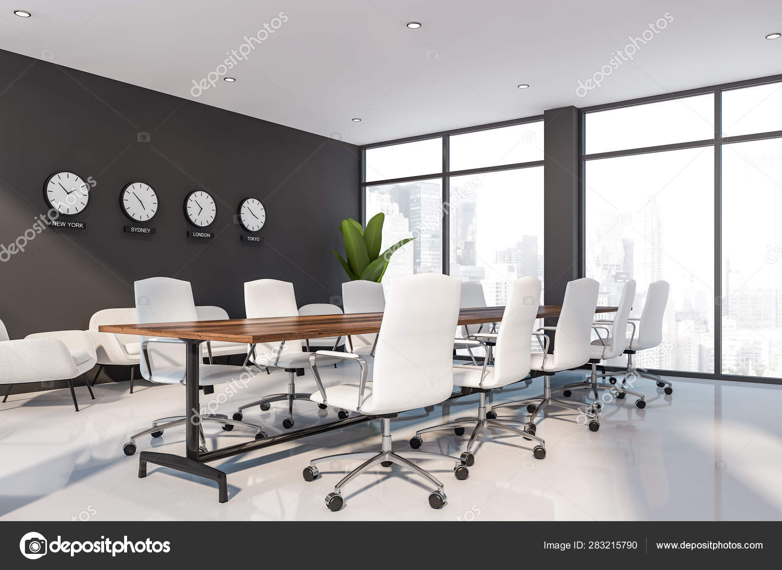 Gray meeting room corner with lounge area — Stock Photo ...