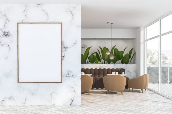 White marble cafe interior with poster ⬇ Stock Photo, Image by ...