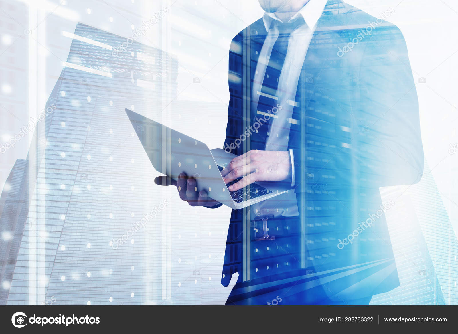 Man with laptop in server room, hi tech — Stock Photo © denisismagilov ...