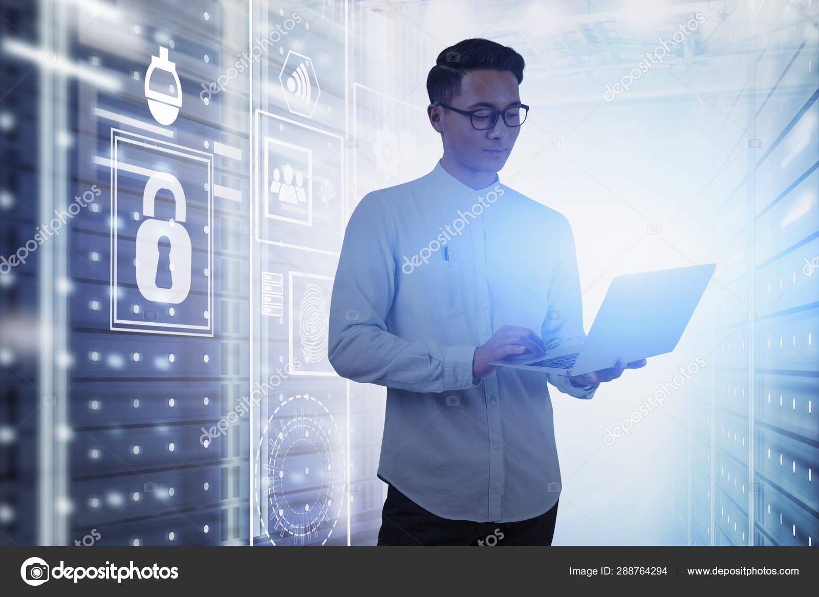 Asian man in server room, cyber security — Stock Photo © denisismagilov ...