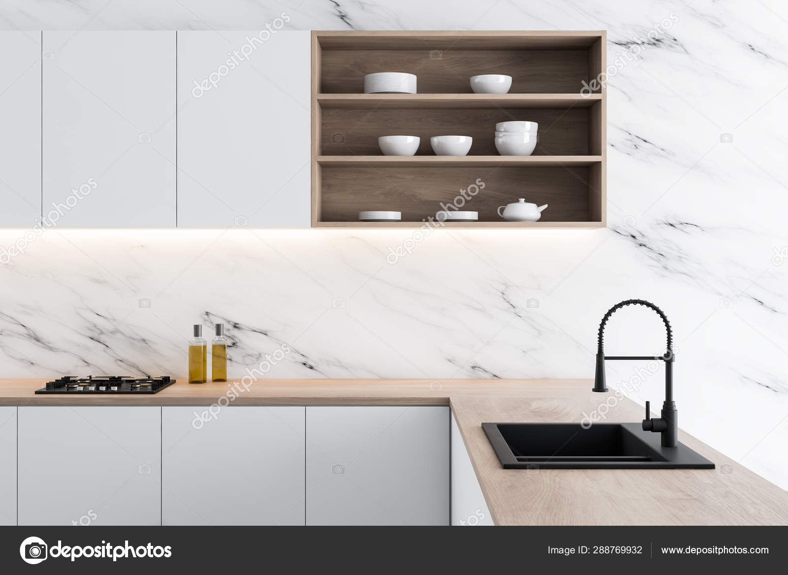 Side view of white marble kitchen counter — Stock Photo ...