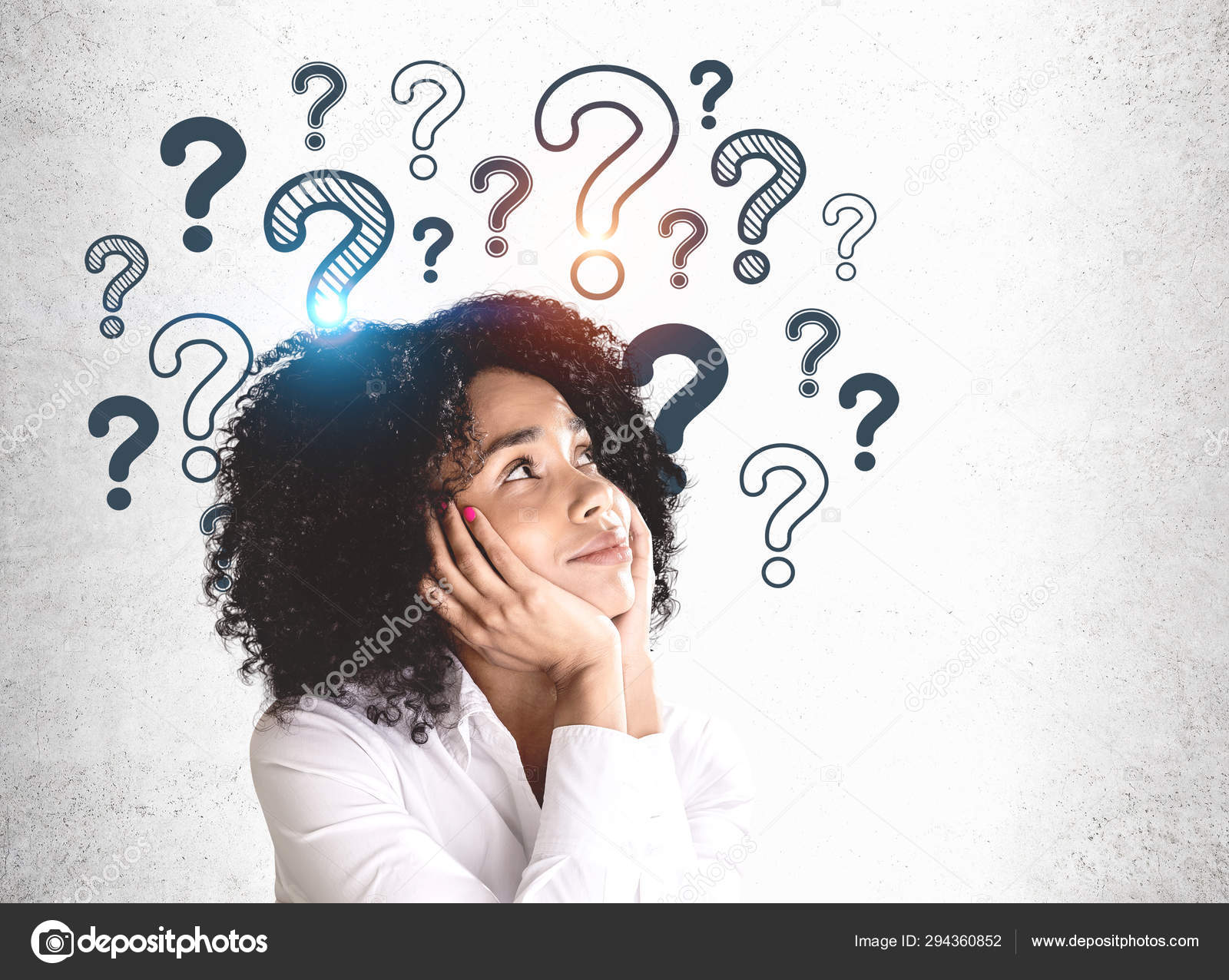 Young African woman and question marks Stock Photo by ©denisismagilov ...