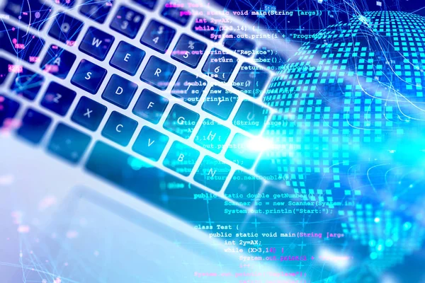 Keyboard, lines of code and globe - Stock Image - Everypixel