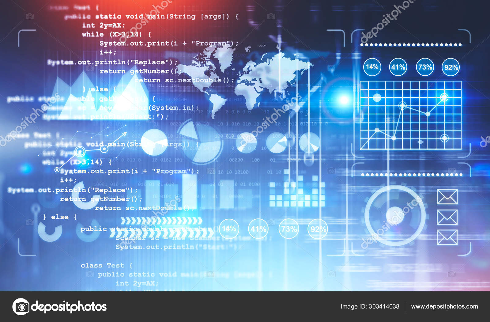 Infographics interface with code strings Stock Photo by ©denisismagilov ...