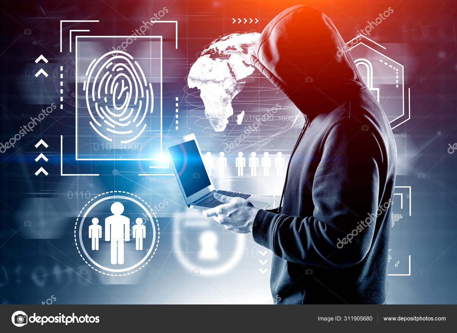 Side view of hacker with laptop, cyber security Stock Photo by ...