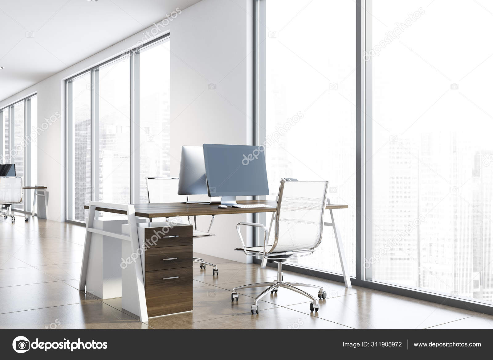 Workplace in white open space office Stock Photo by ©denisismagilov ...