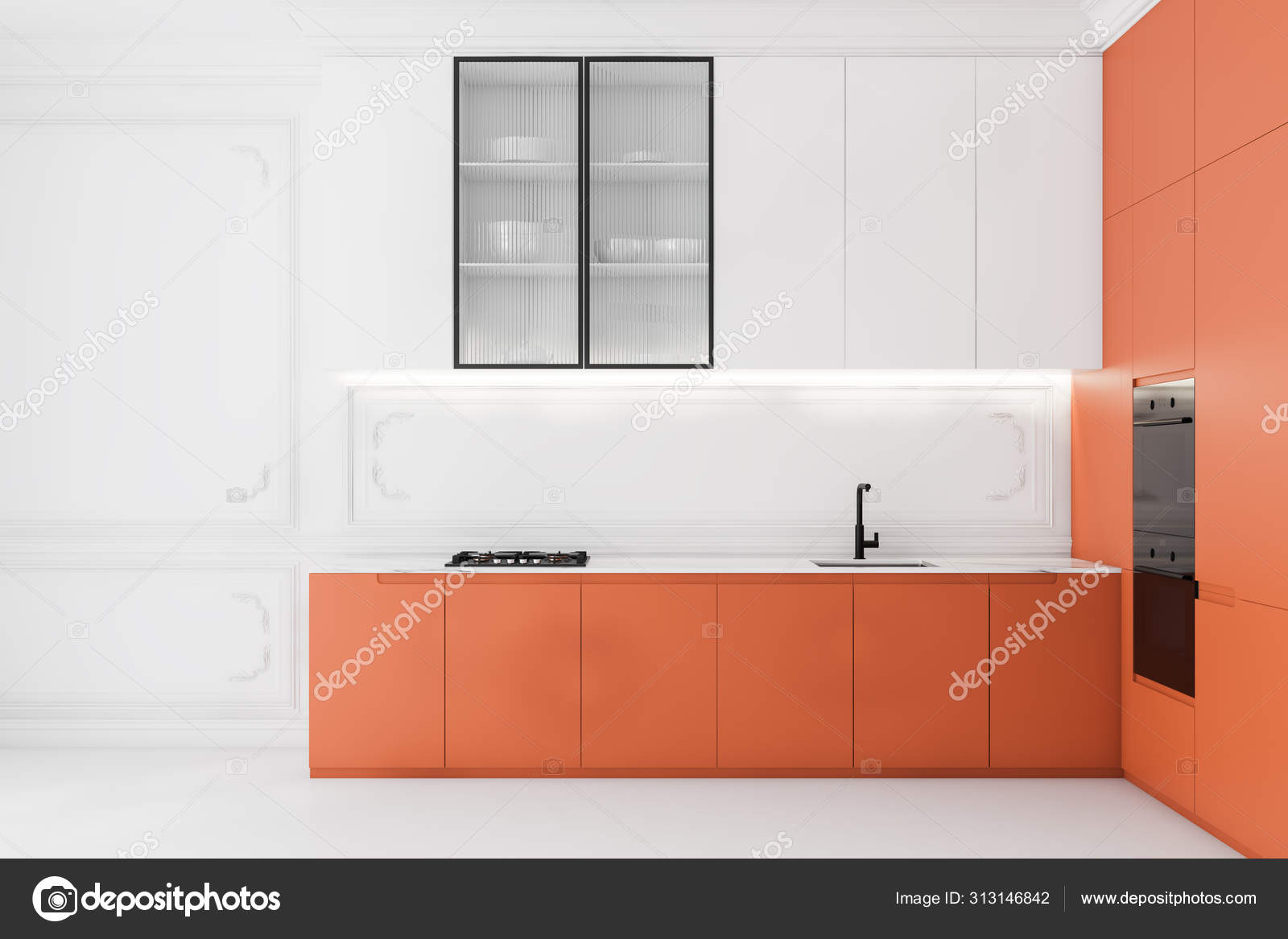 White kitchen with orange countertops — Stock Photo © denisismagilov ...