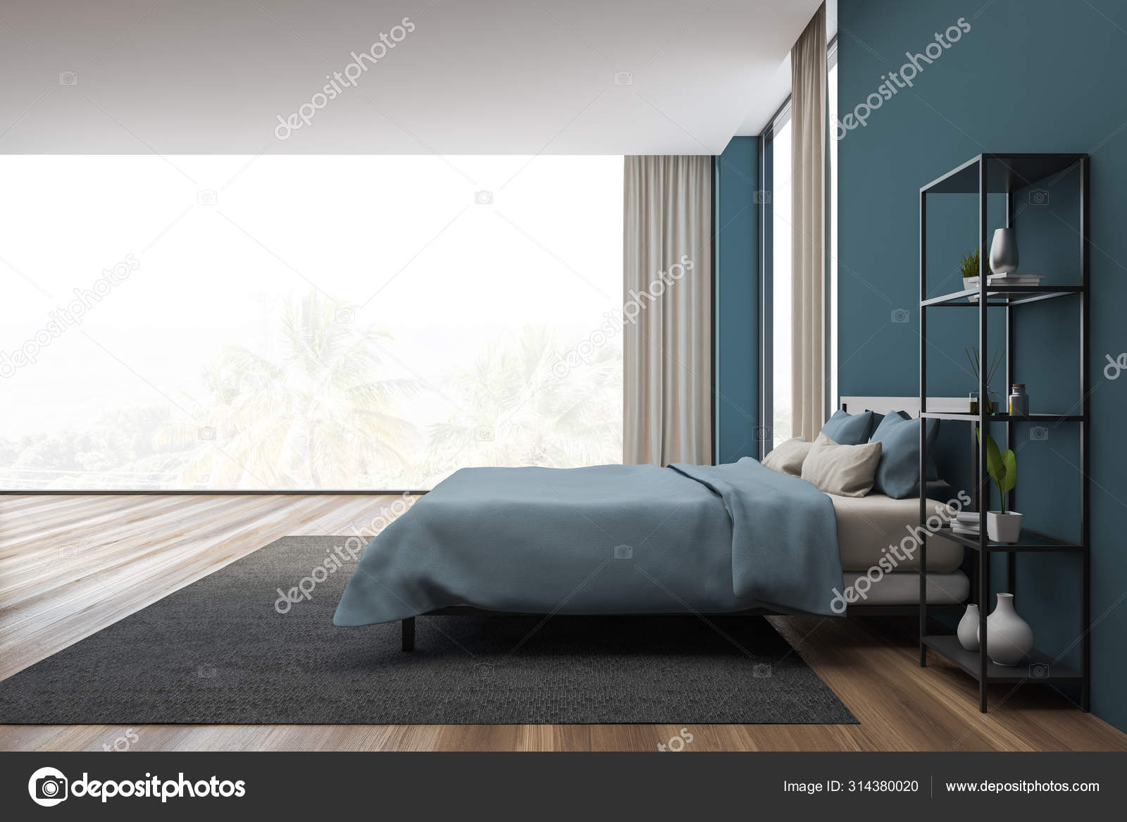 Side view of panoramic blue bedroom Stock Photo by ©denisismagilov ...