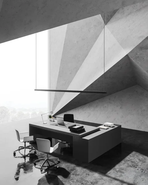 Corner of stylish CEO office with monumental geometric pattern walls ...