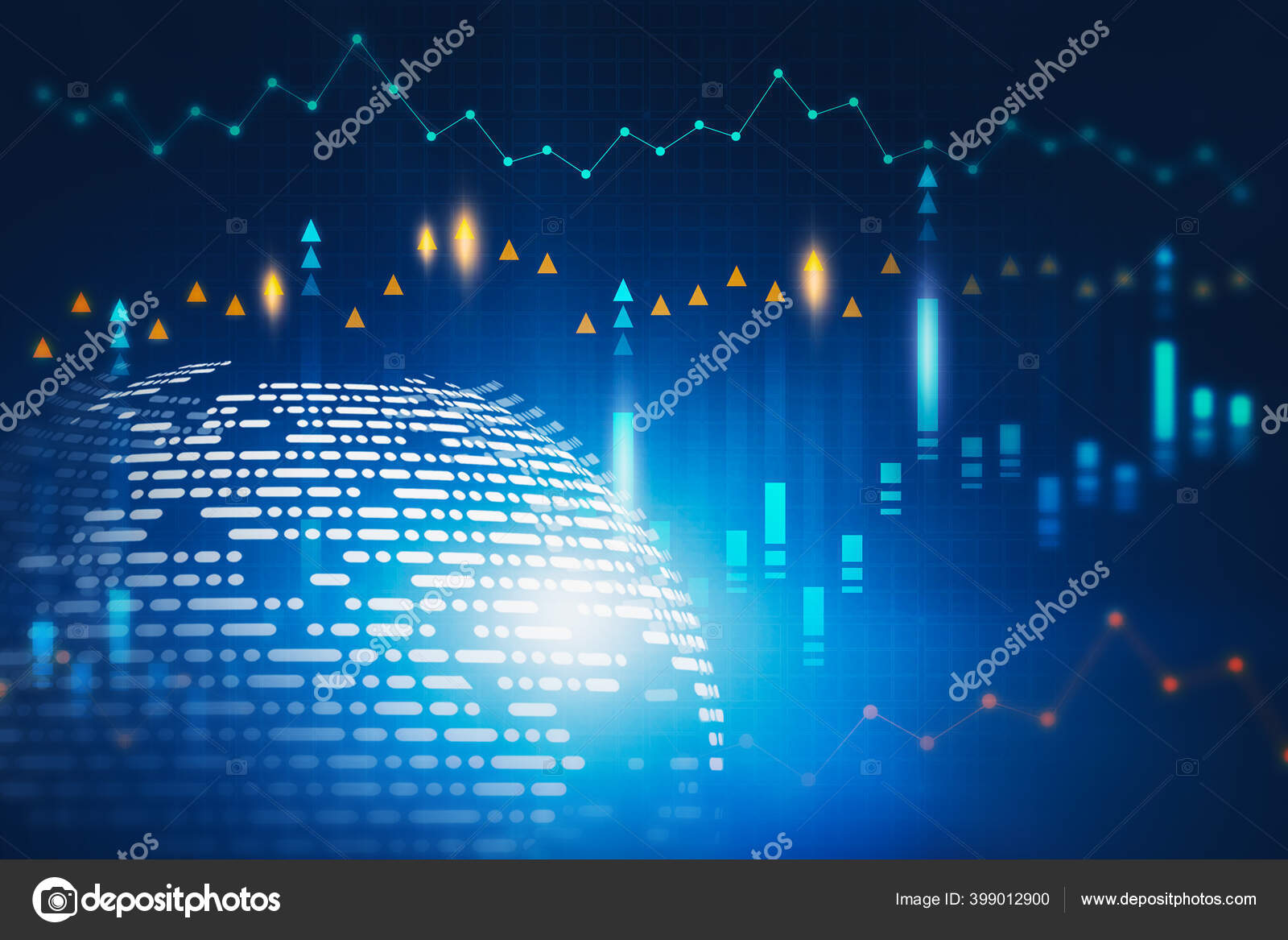 Futuristic Digital Graph Interface Blurry Dark Blue Background Planet ...