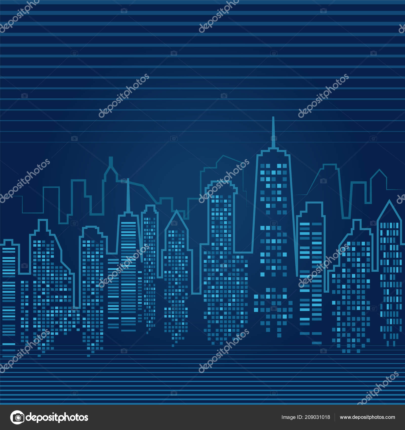 Blue Night Vector City Houses Silhouettes Striped Background Stock ...