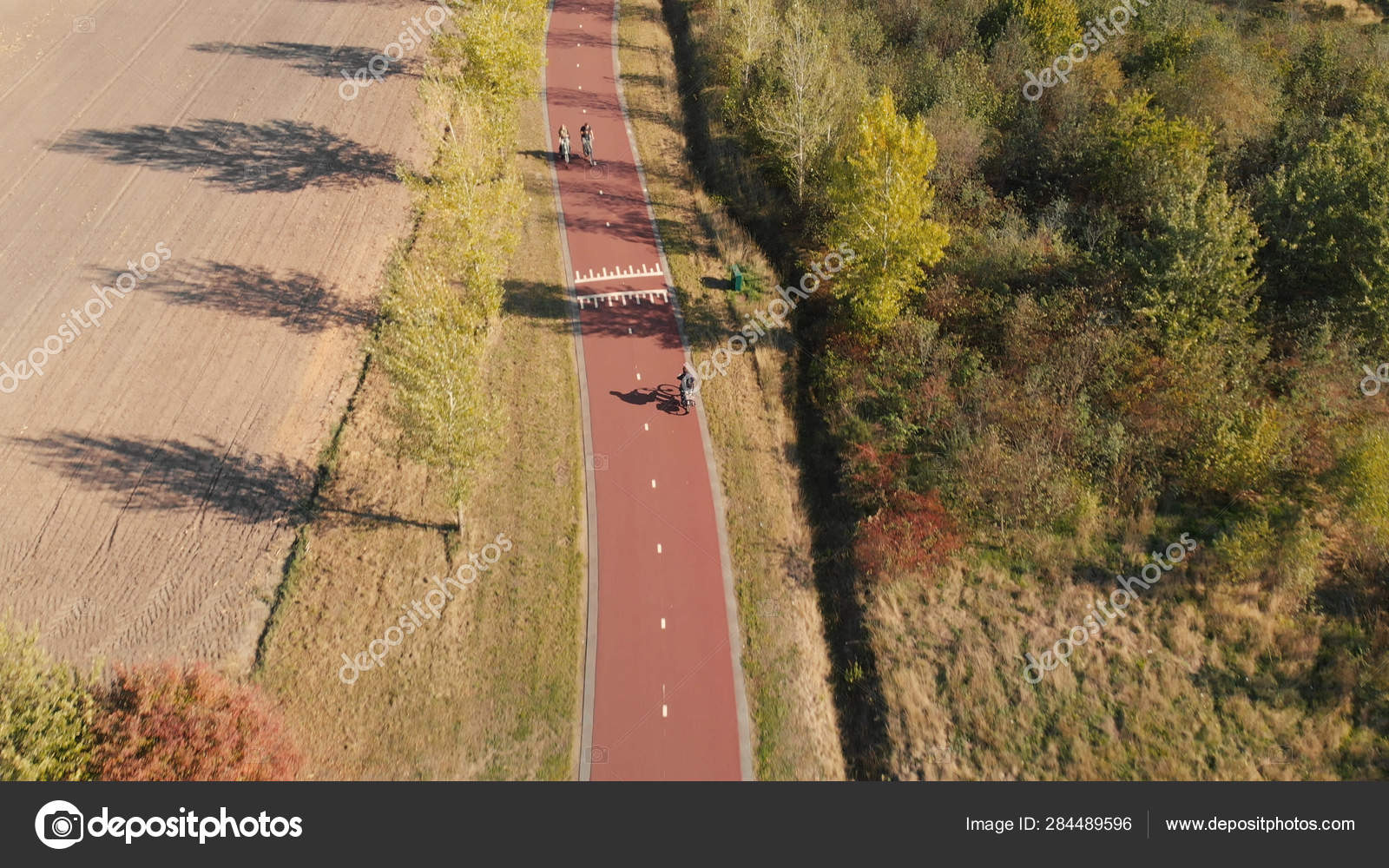 Aerial View Bicycle Highway Path Cyclists Netherlands Suburban ...