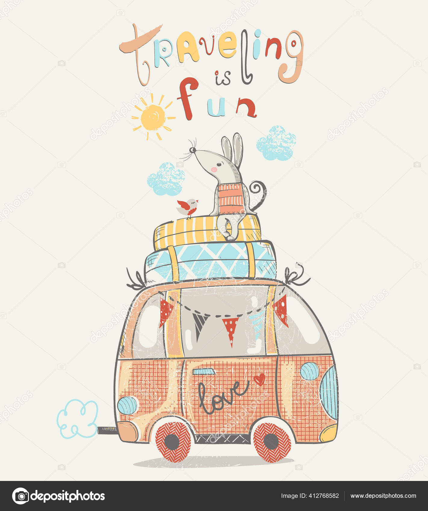 Cute Mouse Bus Vector Hand Drawn Illustration Can Used Kids Stock ...