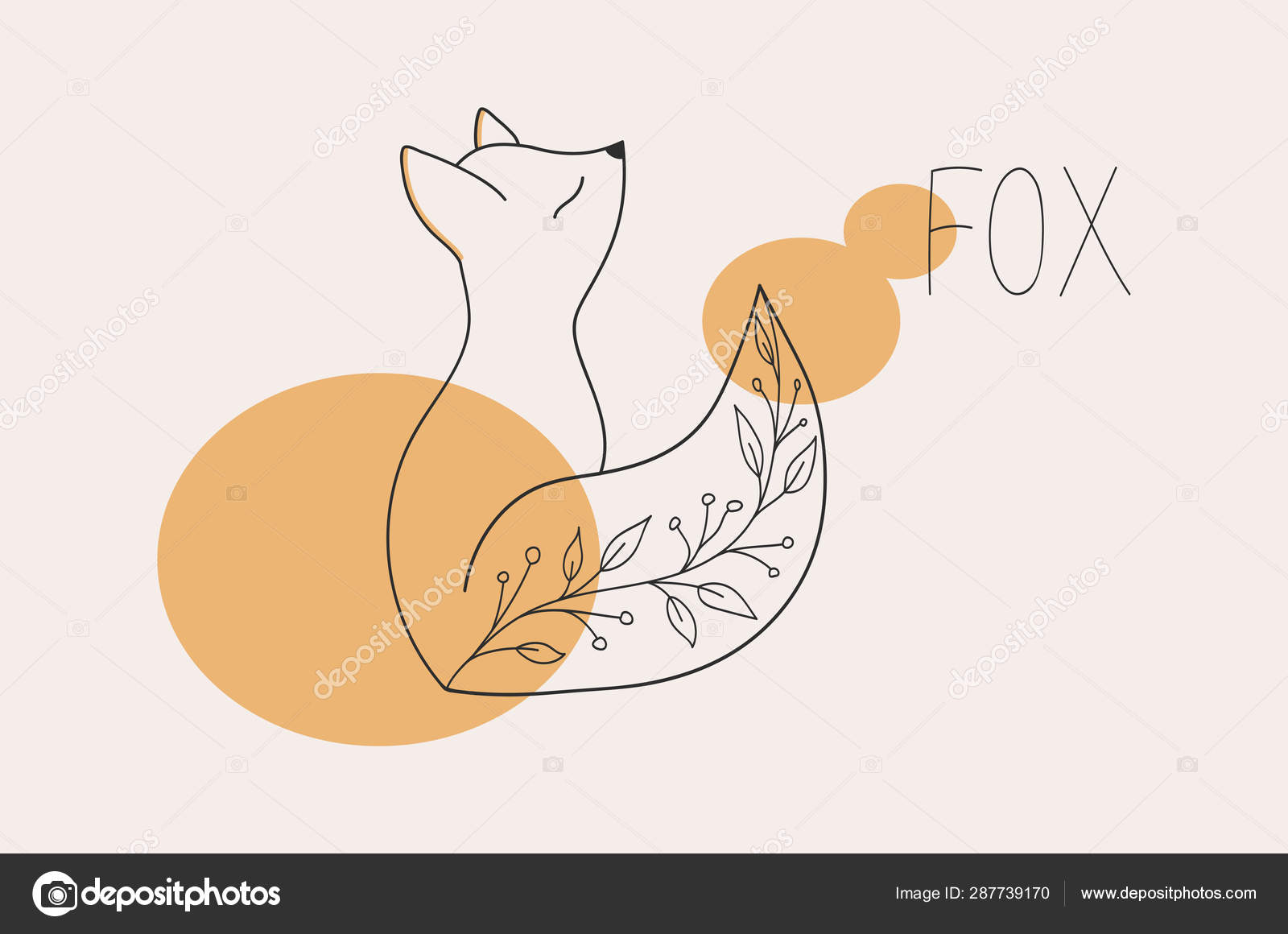 Simple Illustration Cute Fox Floral Tail Orange Spots Fox Word Stock ...