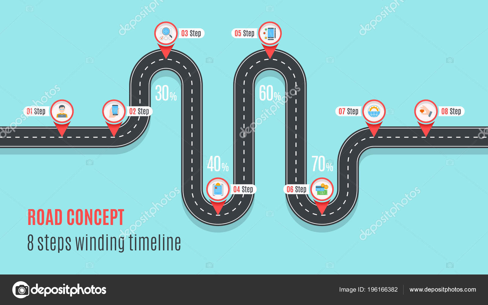 Road Concept Timeline Infographic Chart Flat Style Asphalt Road Color ...