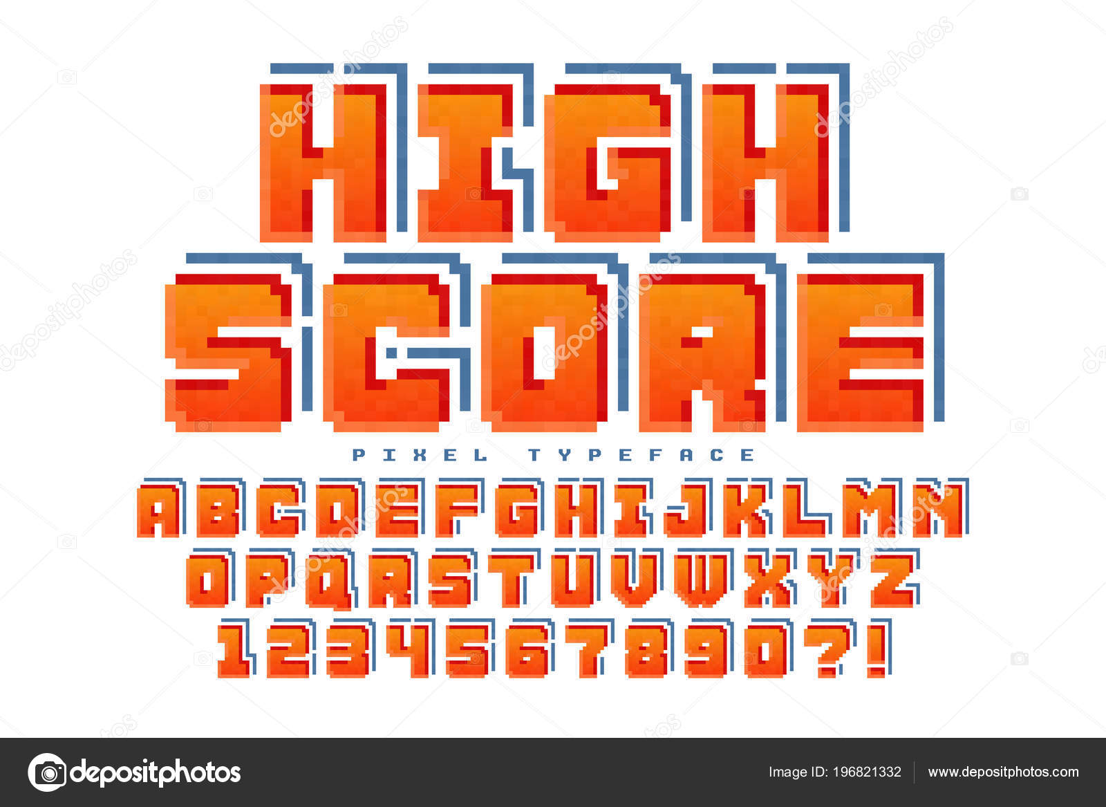 Pixel vector font design, stylized like in 8-bit games Stock Vector by ...