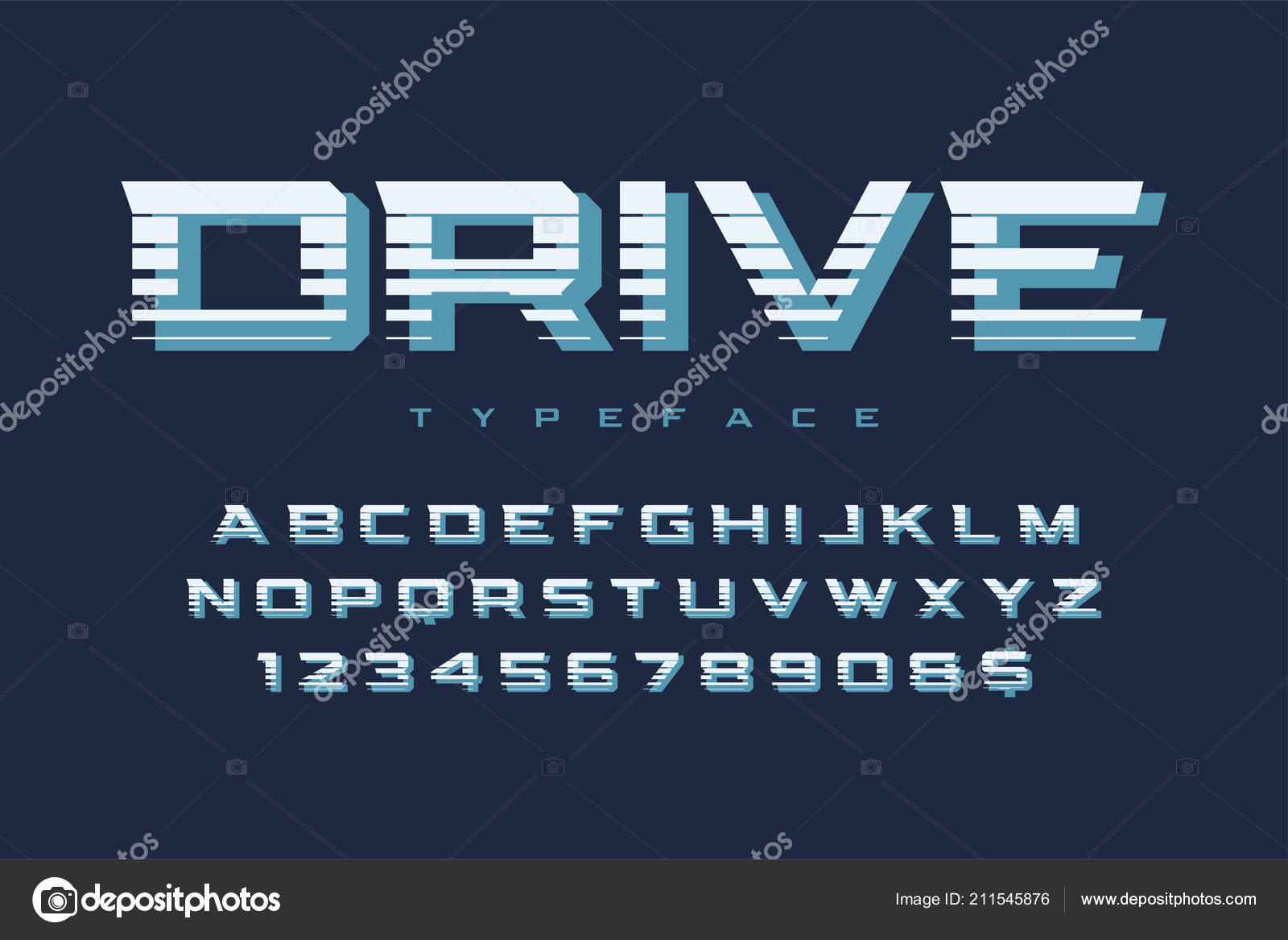 Drive display font design, alphabet, typeface, letters and numbe Stock ...