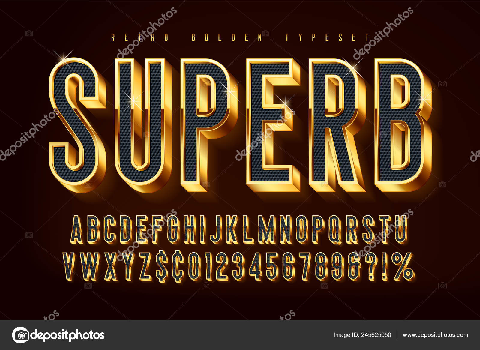 Golden 3d shining font, gold letters and numbers Stock Vector by ©revelstockart 245625050