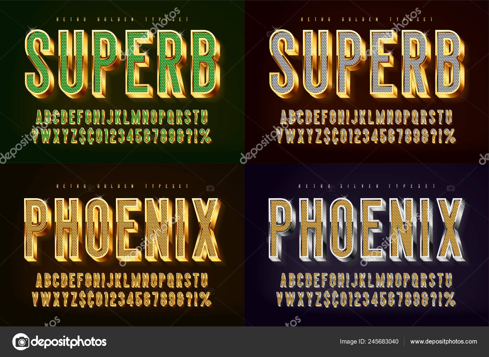 Golden 3d shining font, gold letters and numbers. ⬇ Vector Image by ...