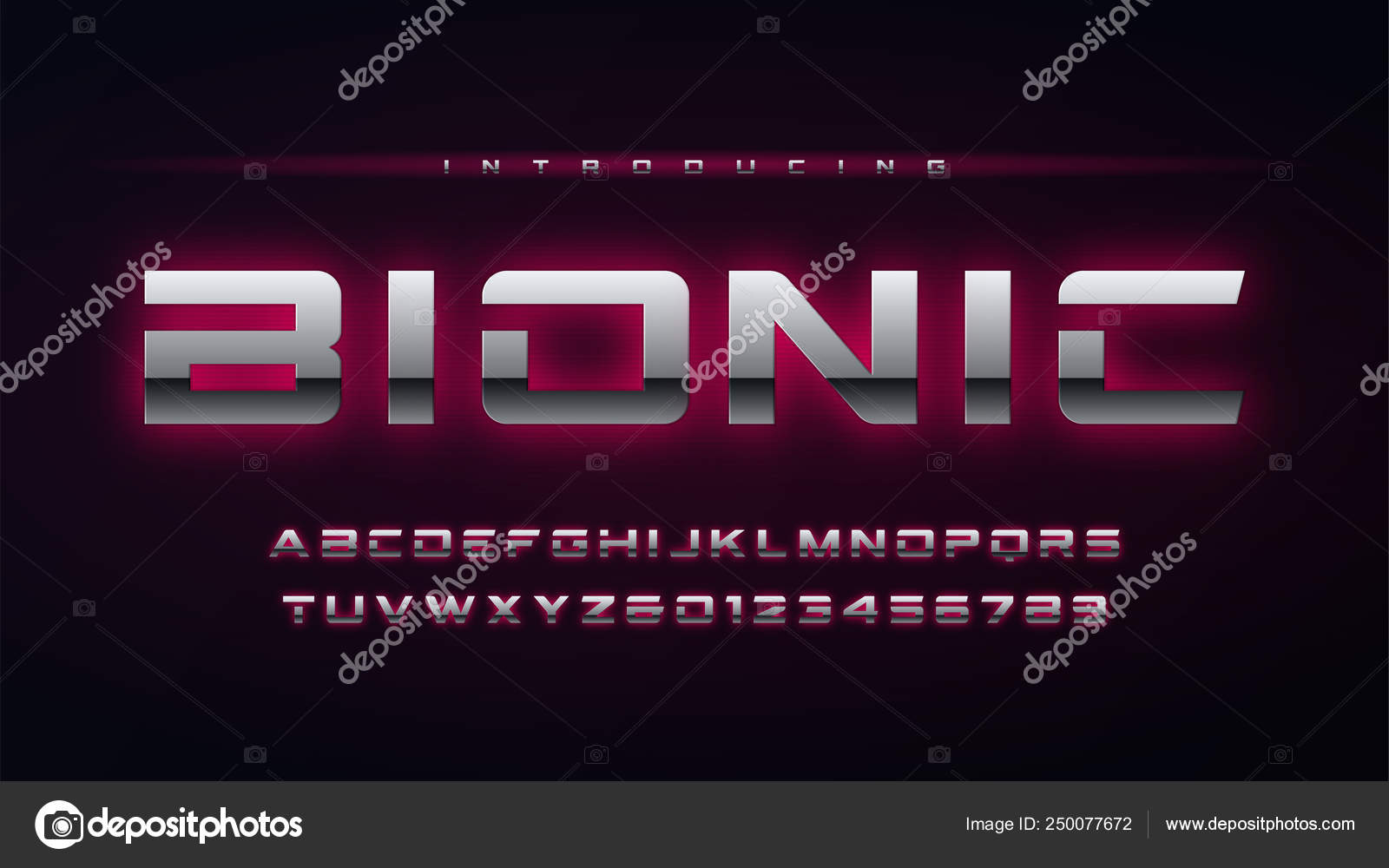 Technology metallic glowing english alphabet and numbers Stock Vector ...