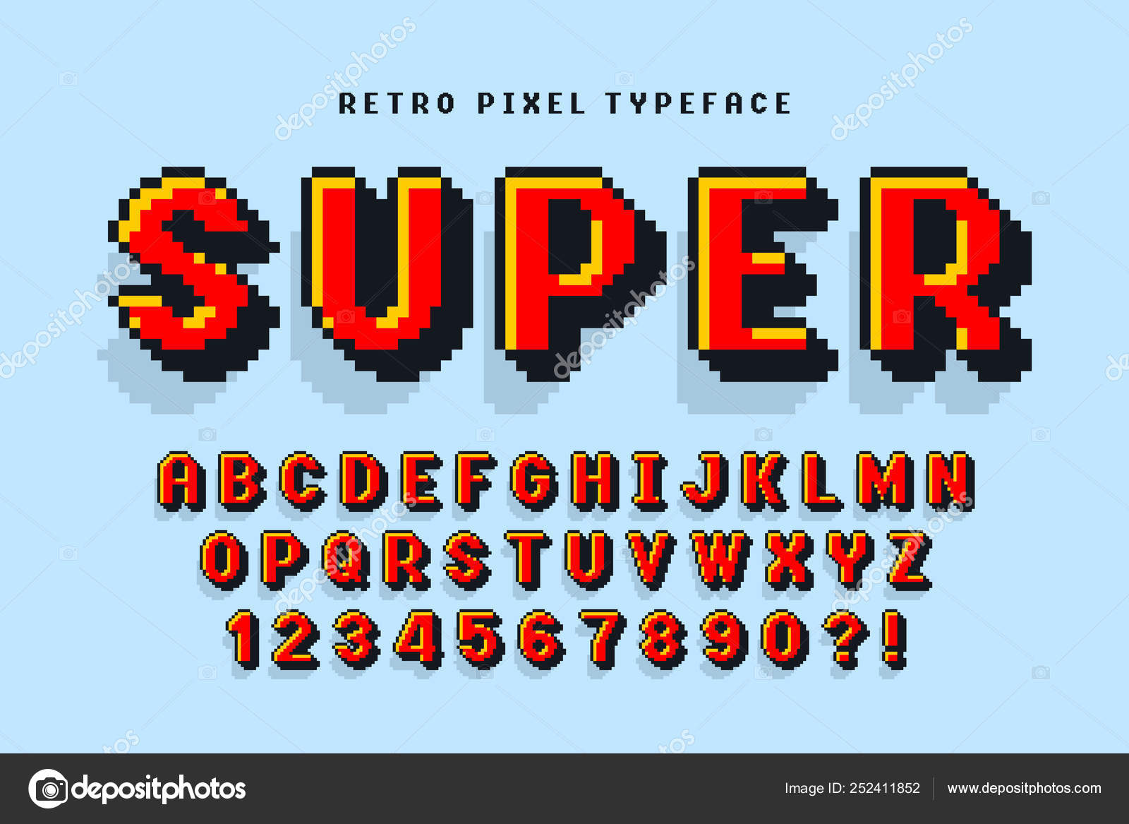 Pixel vector font design, stylized like in 8-bit games. Stock Vector by ...
