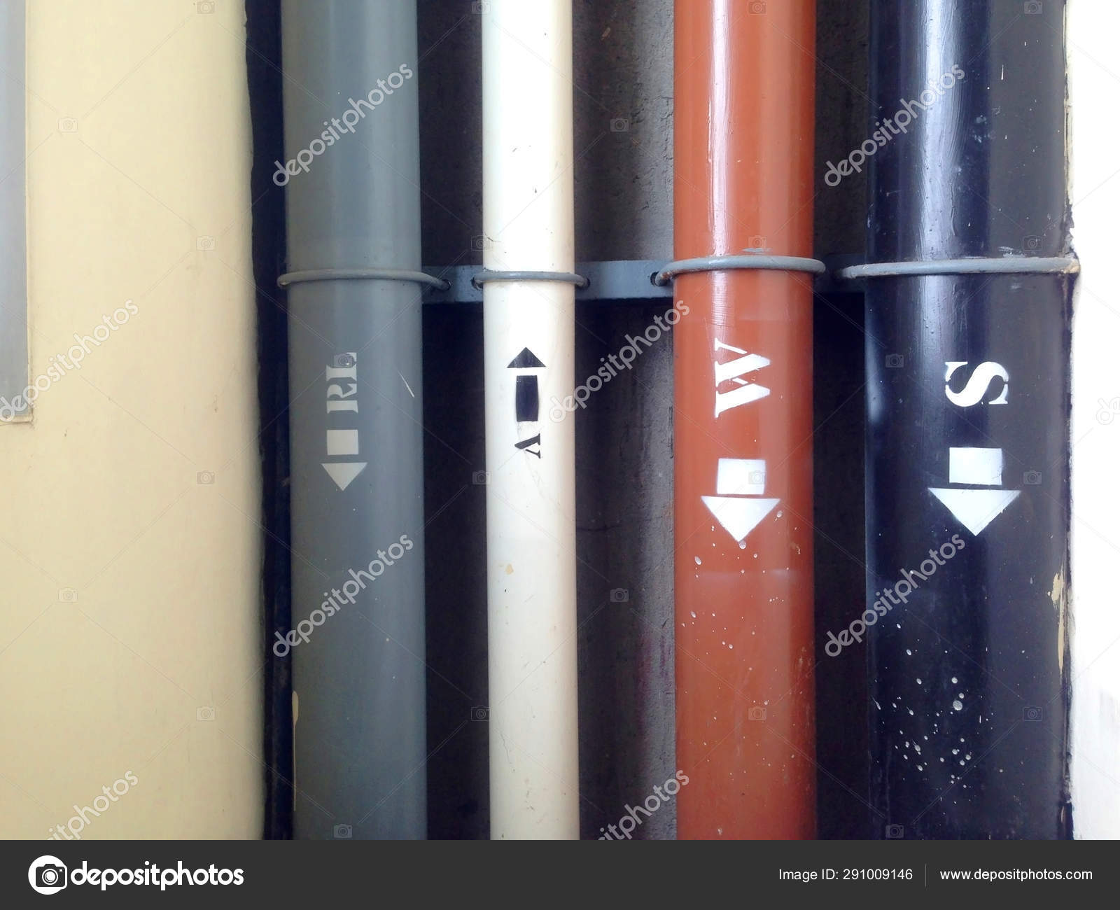 Sewer System Building Waste Water Pipes Arranged Clamped Wall Sanitary ...