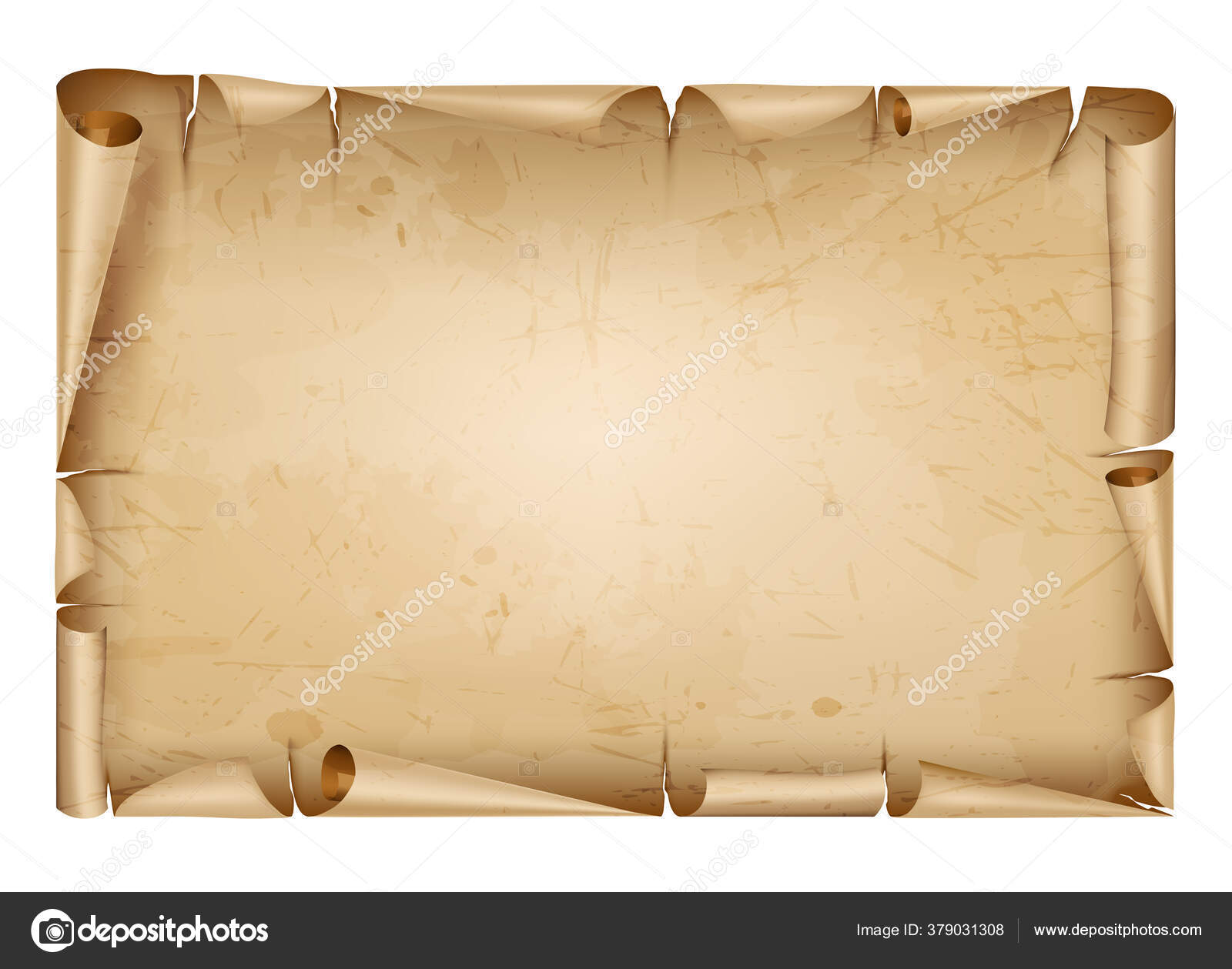 Old Paper Manuscript Papyrus Scroll Horizontal Oriented Isolated White Background Stock Vector ...