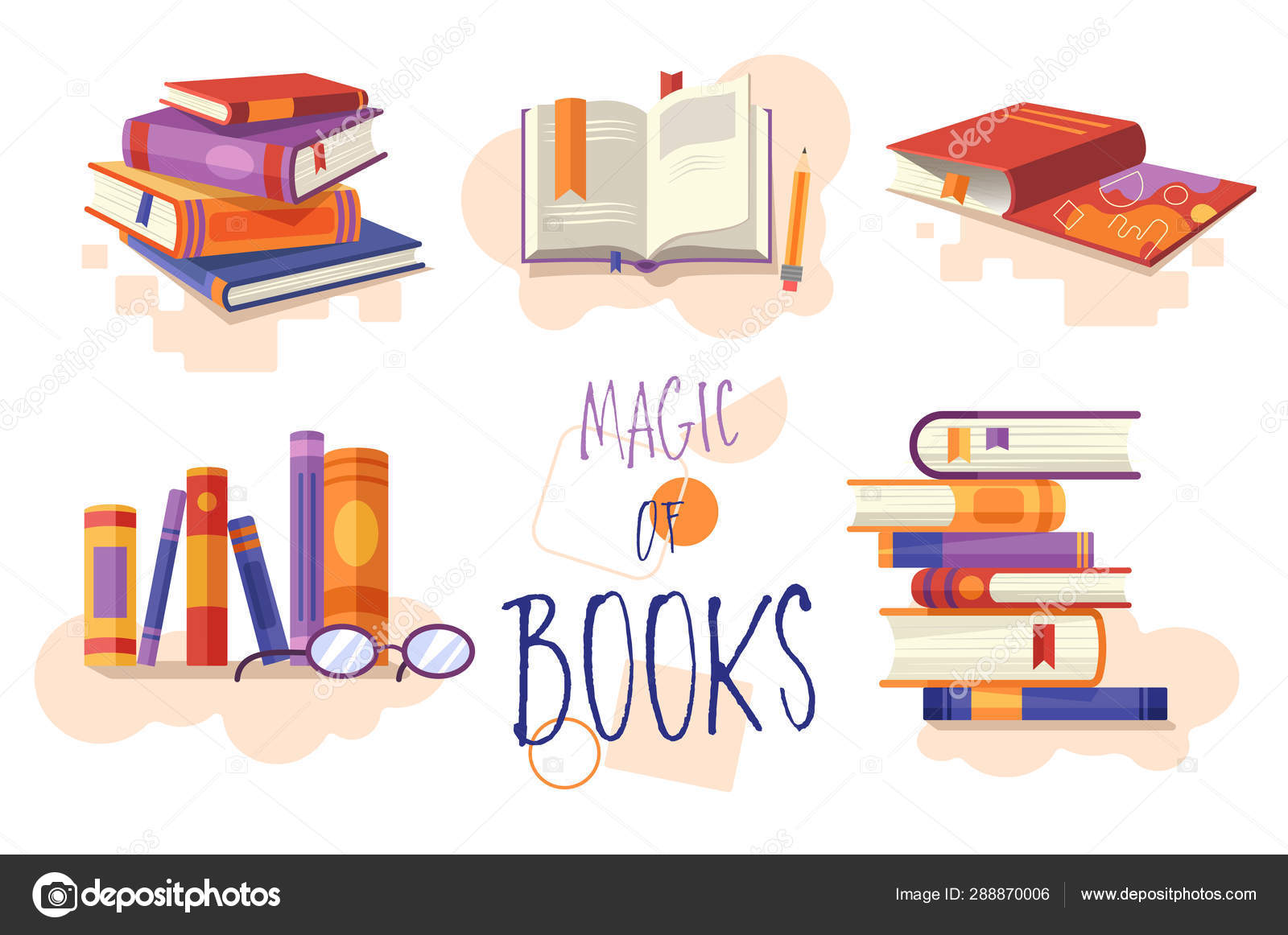 Magic könyvek készlet ikonok, illetve tervezési elemek mutatják ...