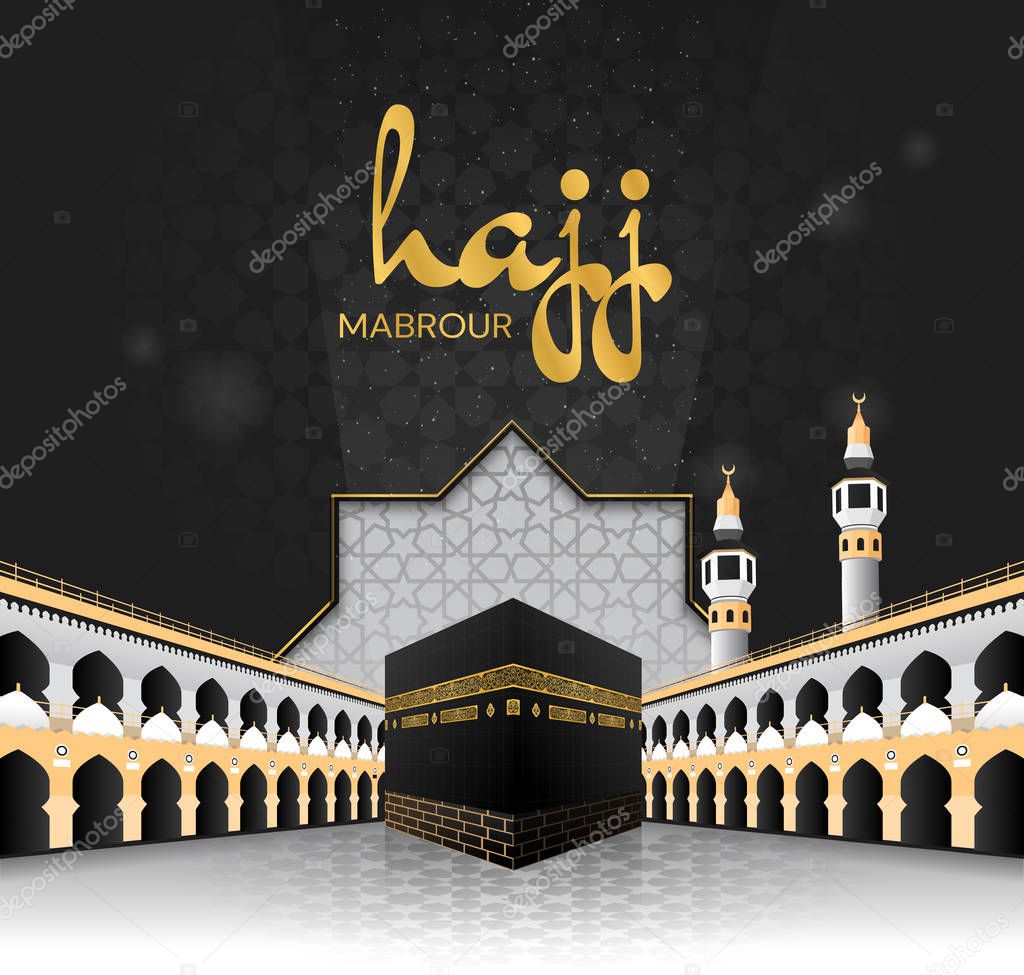 Kaaba vector de hajj mabroor en La Meca Arabia Saudita, significan pasos de peregrinación de ...