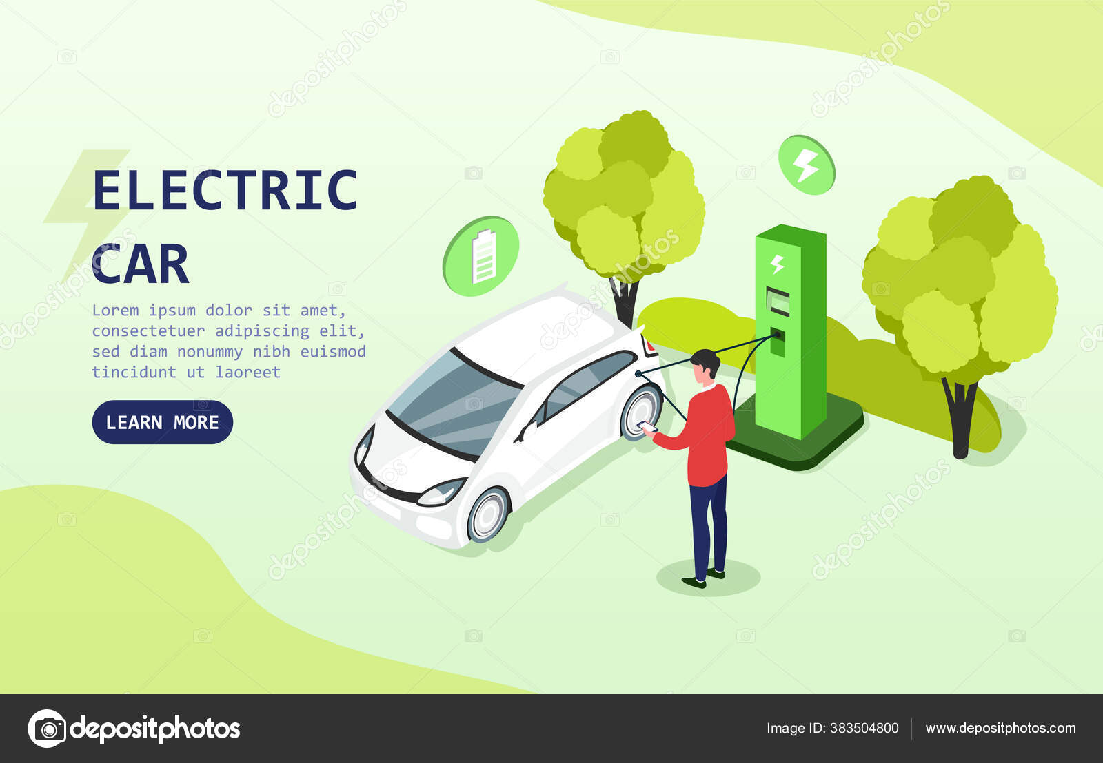 Man charging his electric car at a charge station Stock Vector Image by ...