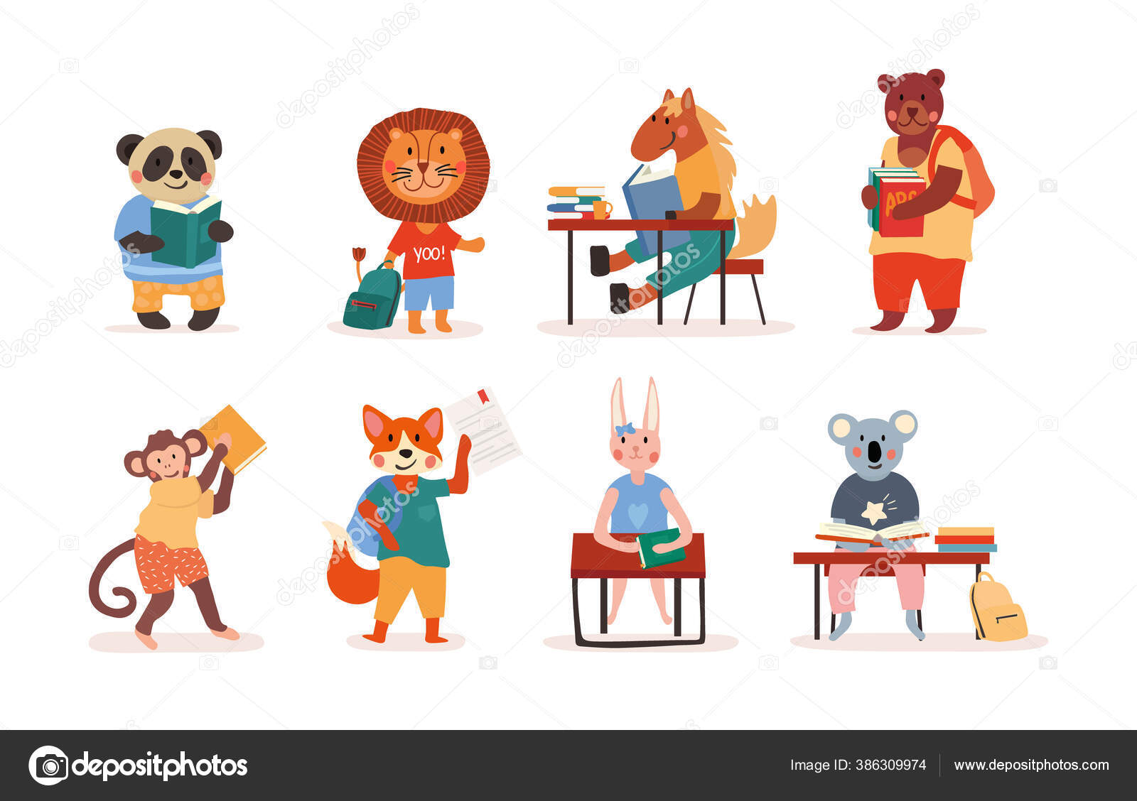 Cute charming little cartoon animal students Stock Vector Image by ...