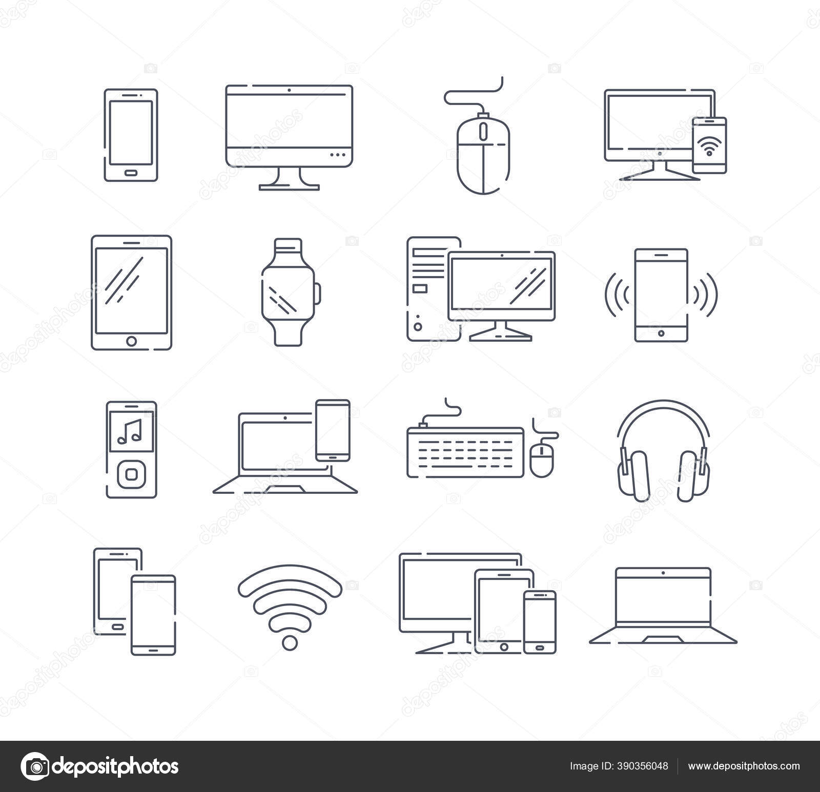 Large collection of black and white device icons Stock Vector by ...