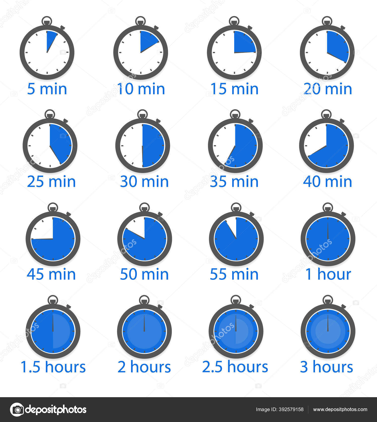 Set of clocks showing passing minutes and hours Stock Vector by ...
