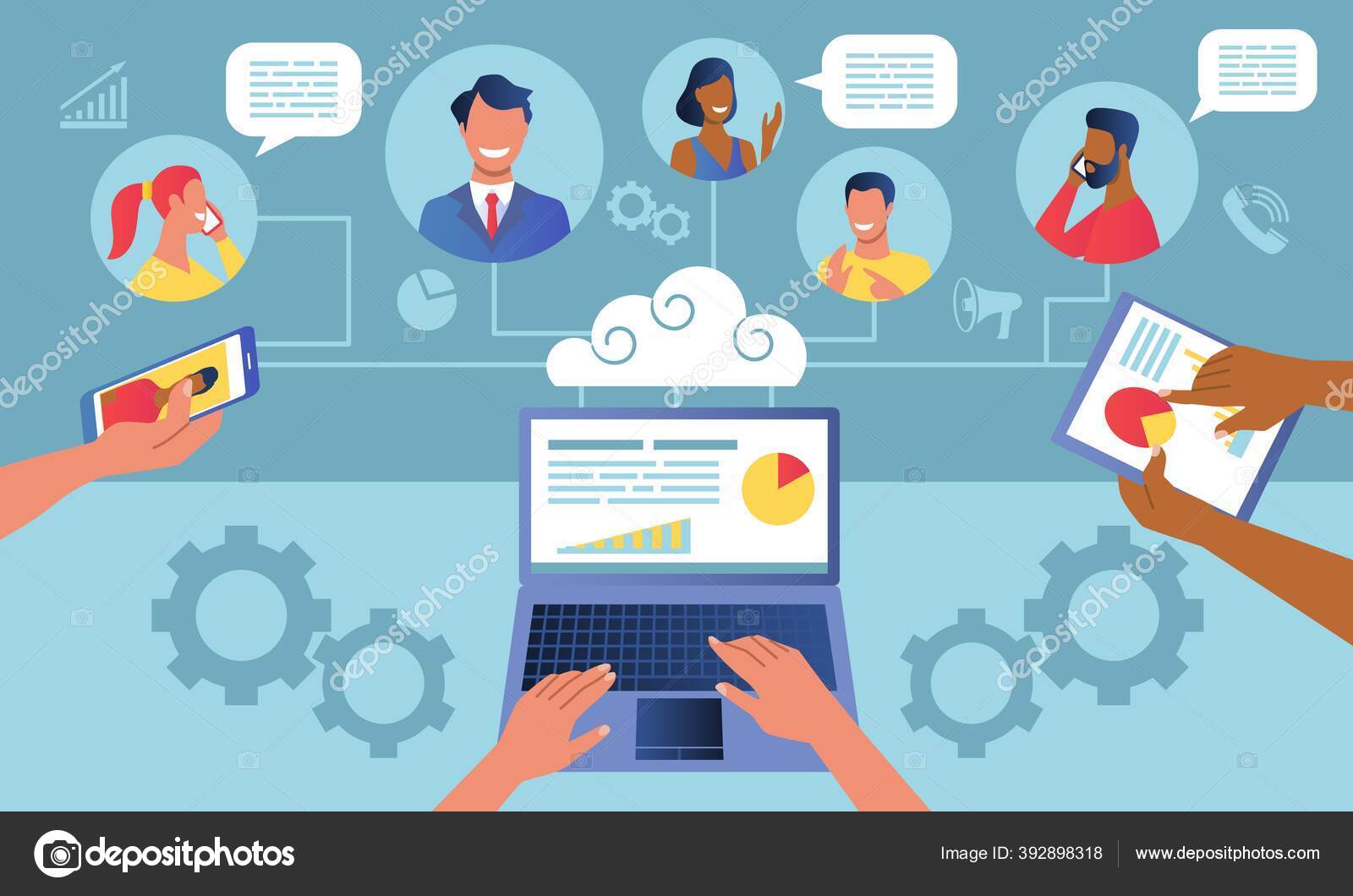 Remote teamwork concept Stock Vector by ©mentalmind 392898318