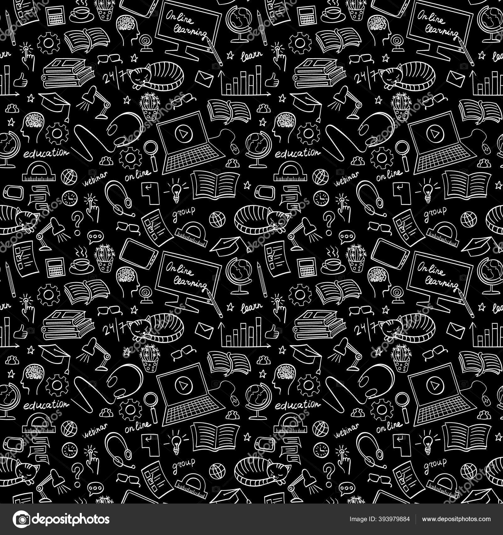 Distance learning doodles on black background Stock Vector Image by ...