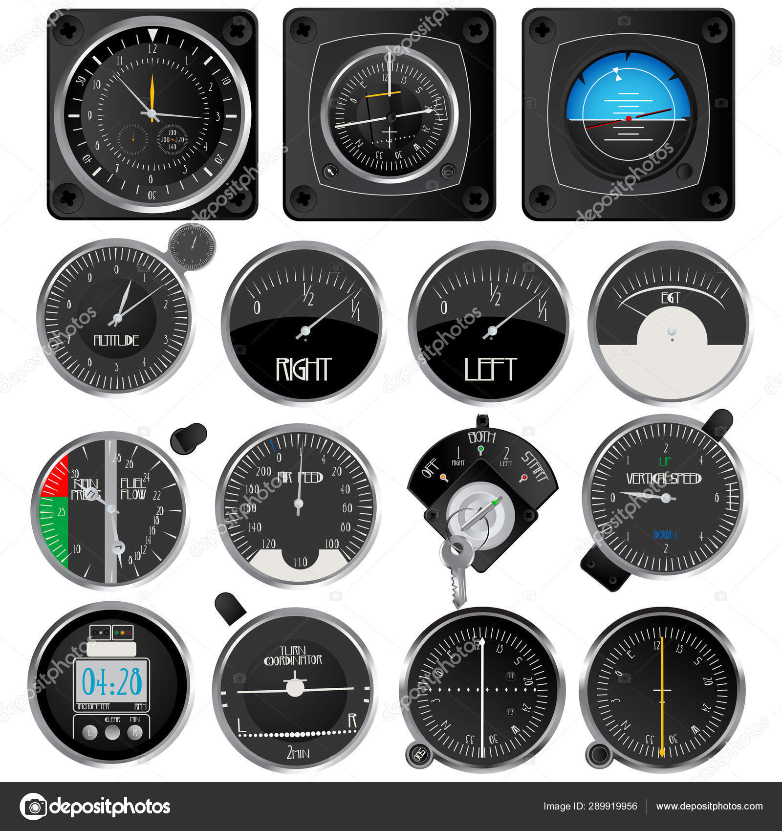 Aircraft instruments collection Stock Vector by ©rceeh 289919956