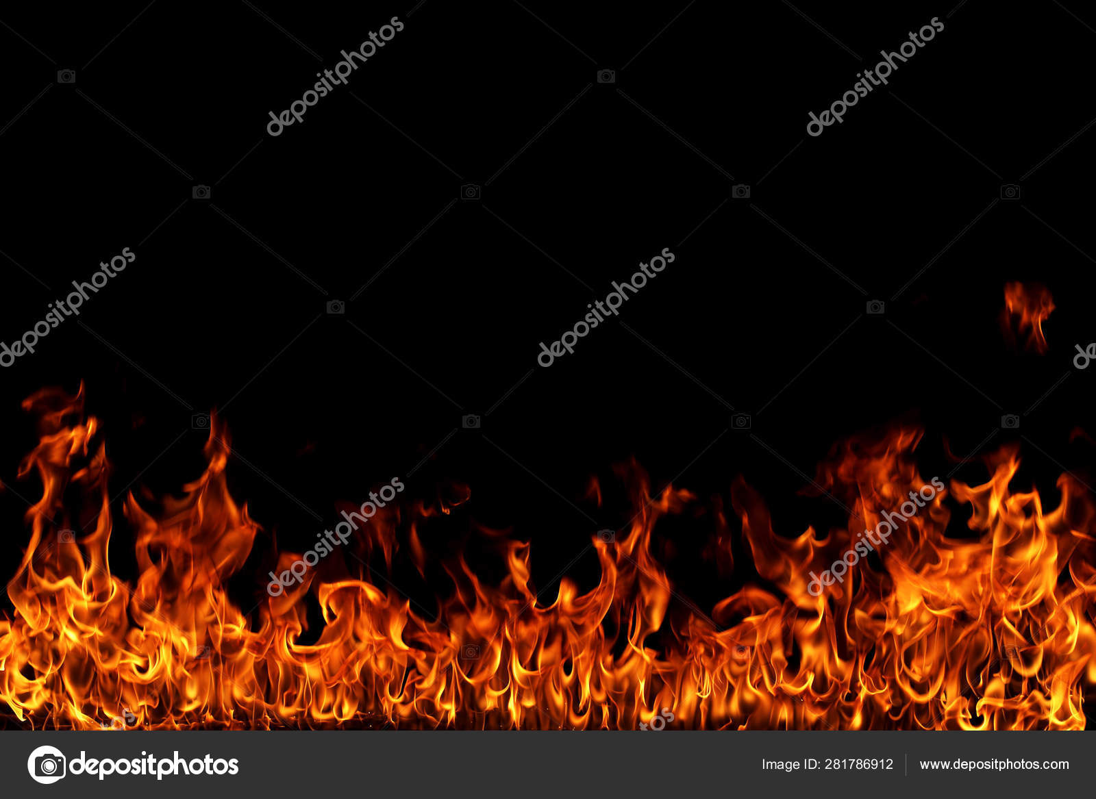 Close Fire Flames Black Background Stock Photo by ©prasongtakham 281786912