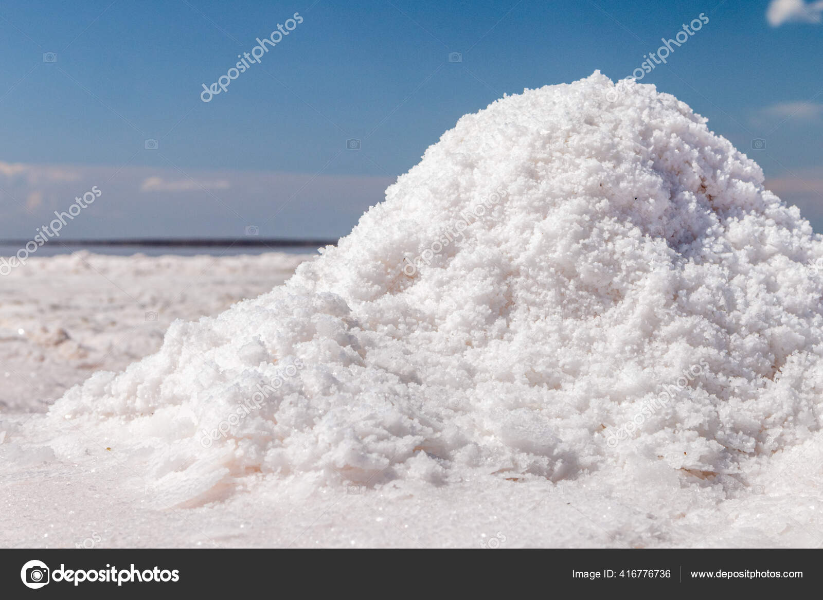 White Salt Bunch Close Shining Coast Salt Lake Blurred Blue — Stock ...