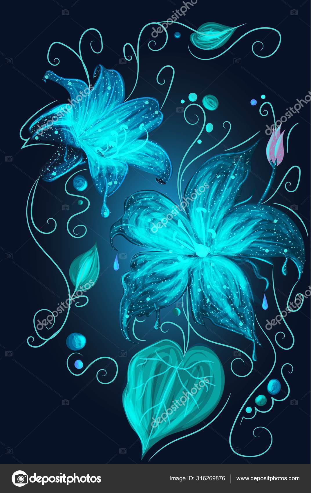 Magic Fantasy Neon Blue Flowers Beauty Nature Glowing Full Lights Stock ...