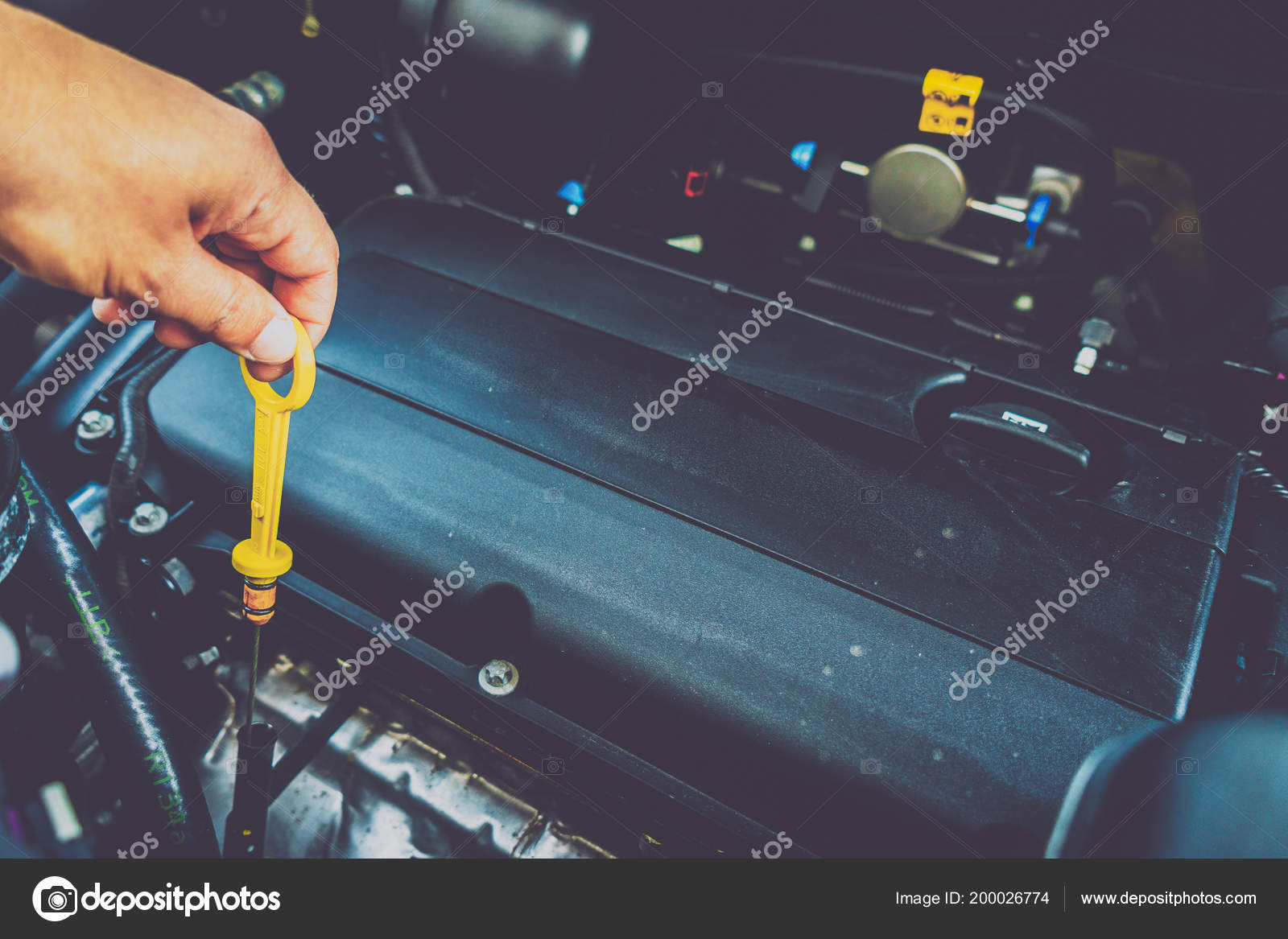 Hand Checks Oil Engine — Stock Photo © aallm #200026774