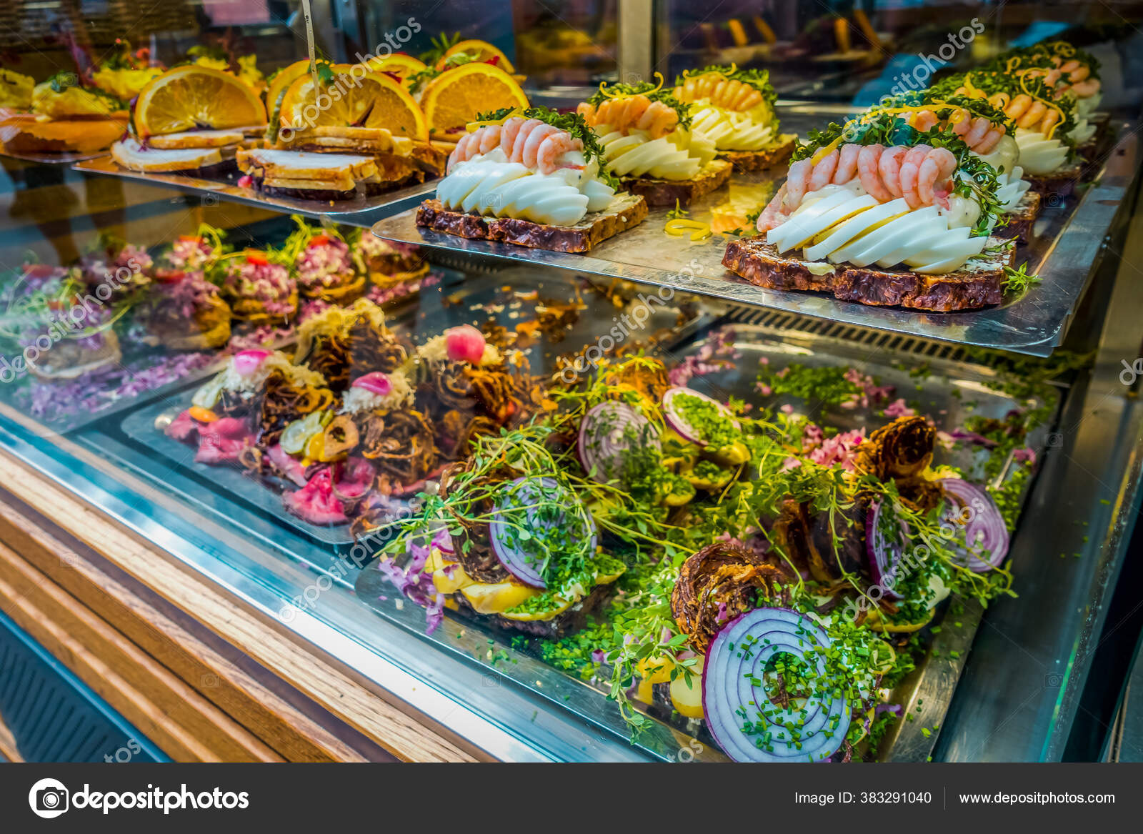 Traditional Danish Smorrebrod Different Types Shop Window Stock Photo ...