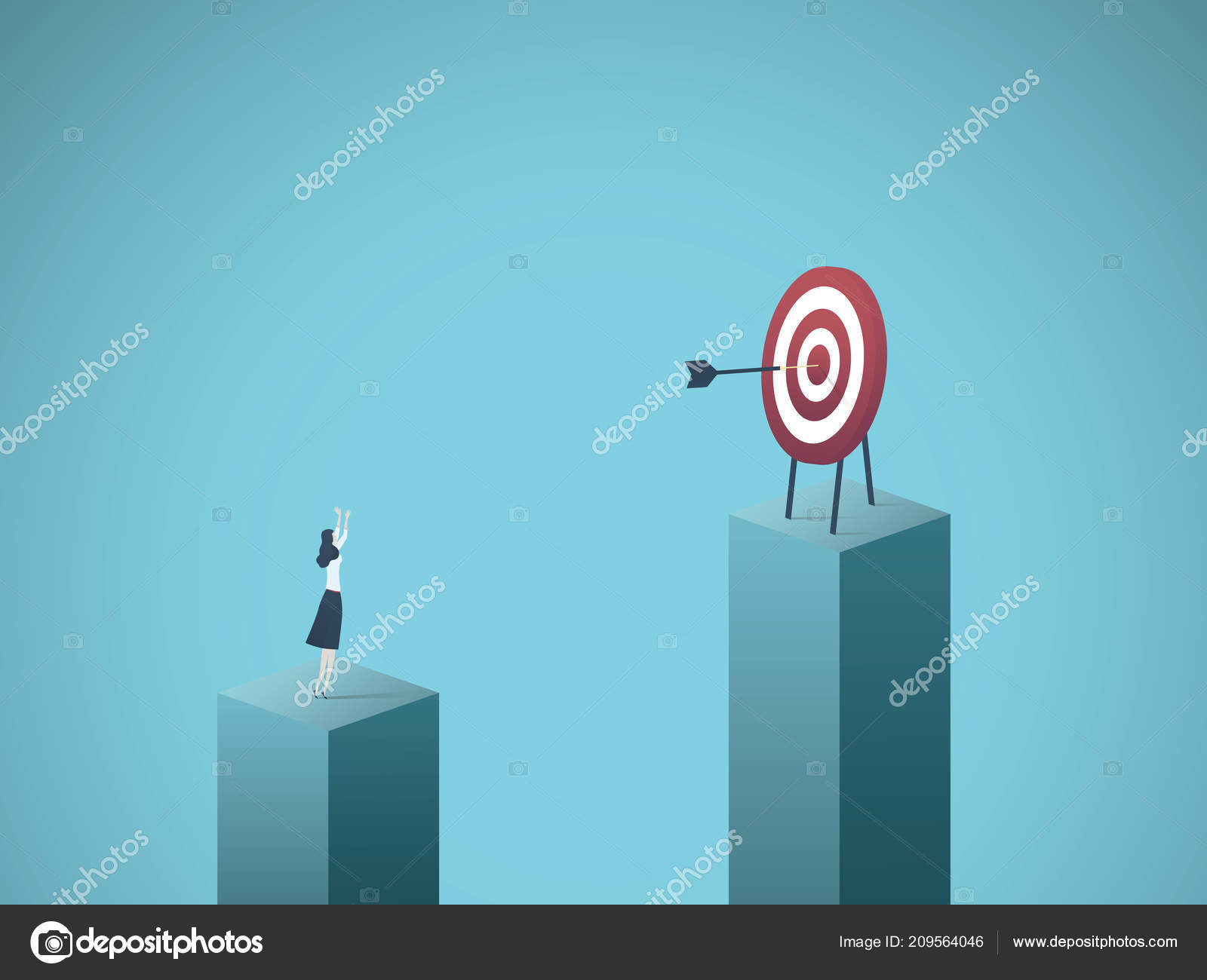 Business goal, objective, success vector concept. Businesswoman scoring ...
